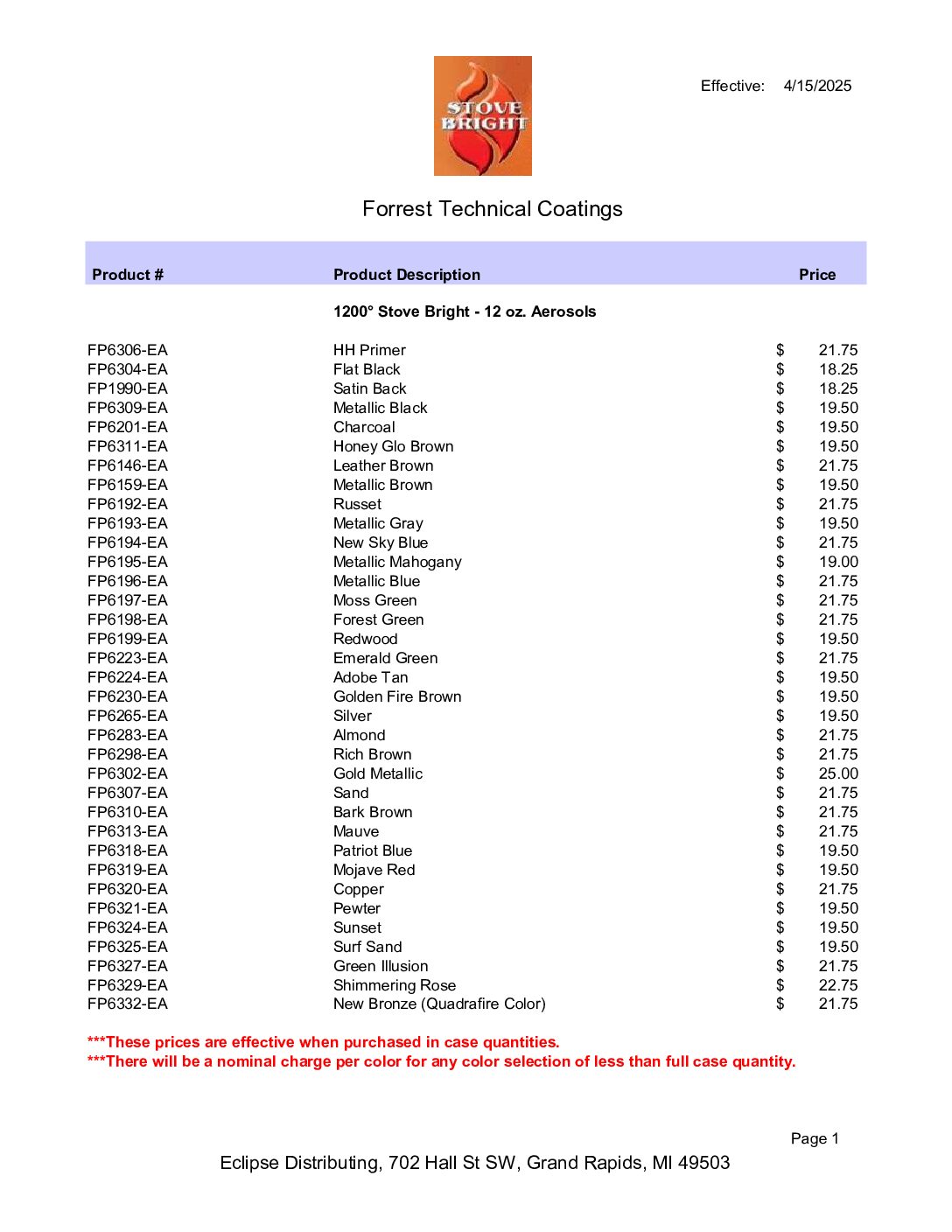 2025 Forrest Paint Catalog Pricing – Effective 4-15-2025 – Eclipse Distributing